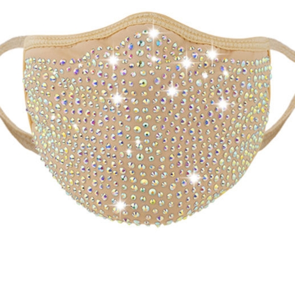 RHINESTONE FACE MASK | Accessories | Nude Gold Face Mask Adult Luxury ...
